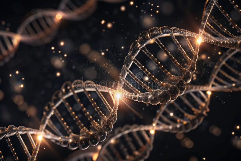 Golden DNA Double Helix in Dark Background Stock Illustration ...