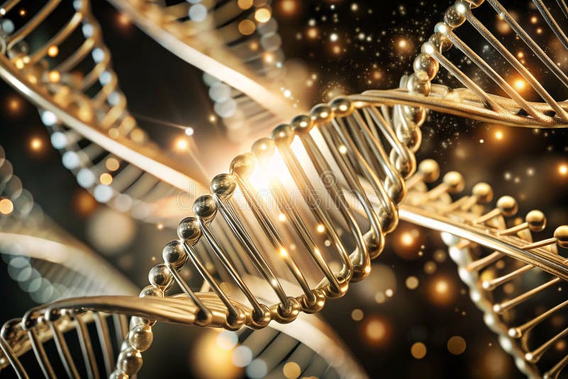 Golden DNA Helix, Abstract Background, Scientific, Digital Art Stock ...