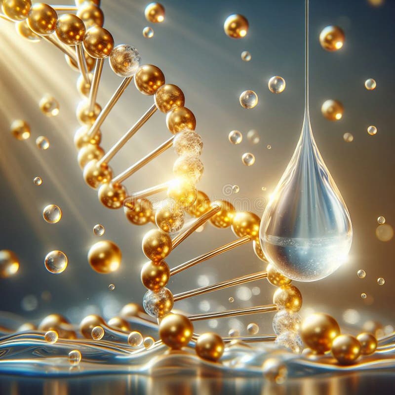 A Golden DNA Helix with a Falling Liquid Drop, Showcasing the ...