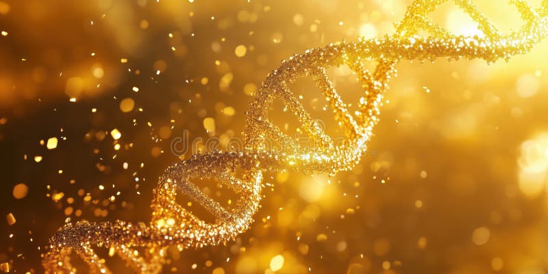 Golden DNA Helix with Sparkling Particles Representing Genetic Science ...