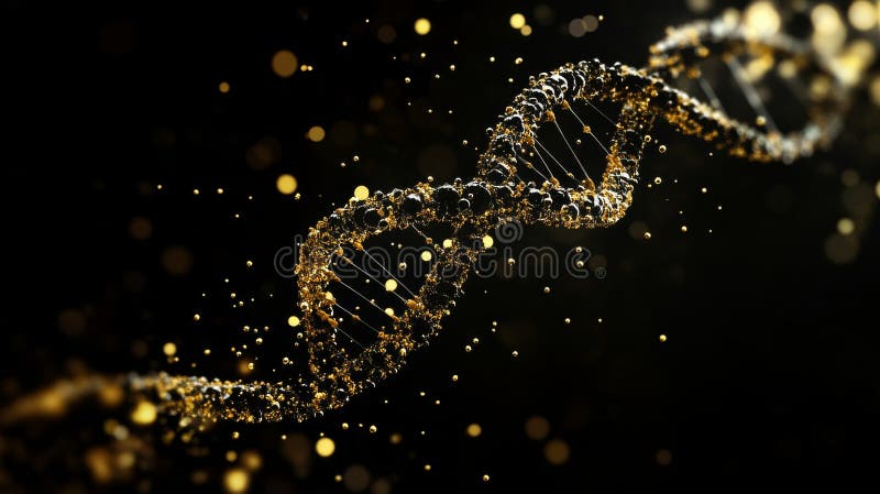 Golden Dna Strand on Dark Background, Abstract Pattern. Science and ...