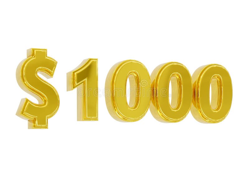 Golden 1000$ One Thousand Price Symbol Isolated on White Background ...
