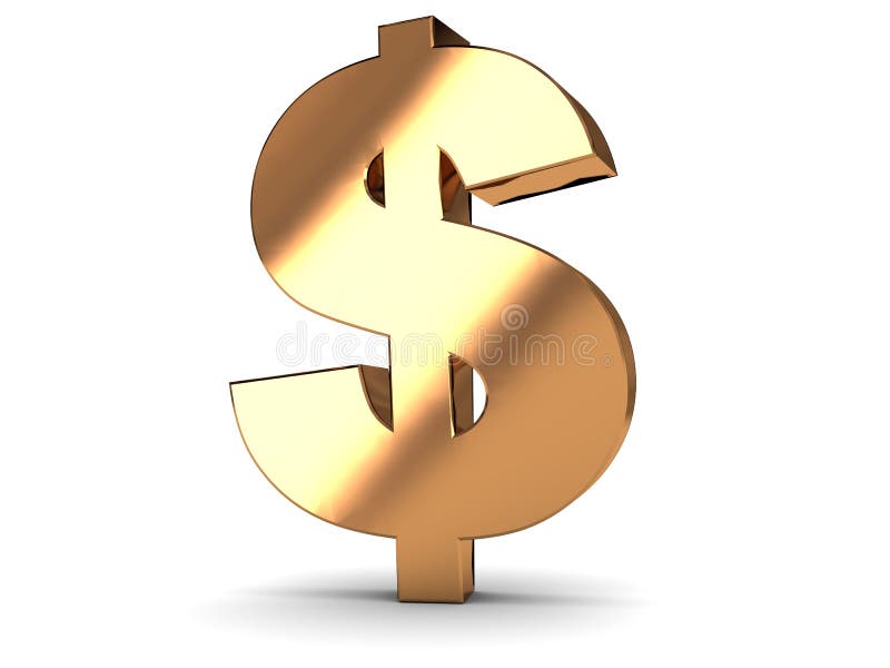 3D Big Golden Curved Dollar Sign on White Background Stock Illustration ...