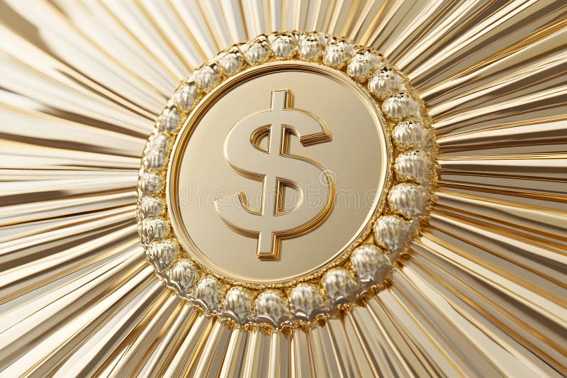Golden Dollar Sign Emblem with Radiating Metallic Beams Stock Photo ...