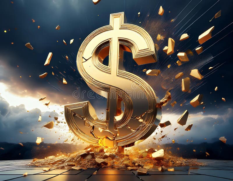 Golden Dollar Sign Exploding with Dramatic Sky Background Stock ...