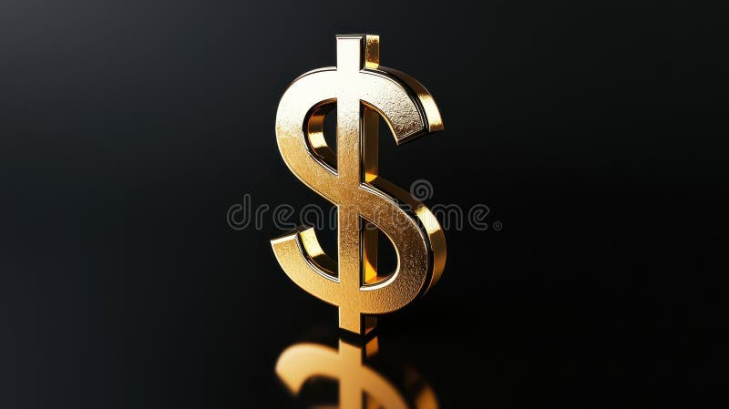 Golden Dollar Sign Symbol with Reflective Surface on Dark Background ...