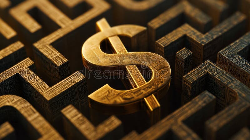 Golden Dollar Symbol in a Maze, Financial Complexity Concept Stock ...