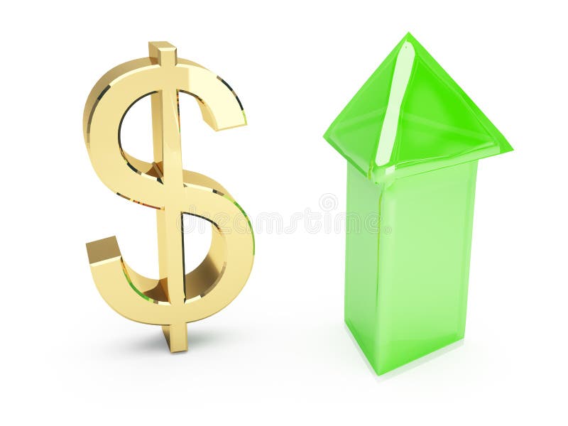 Golden Dollar Symbol And Up Arrows Picture. Image: 7771943
