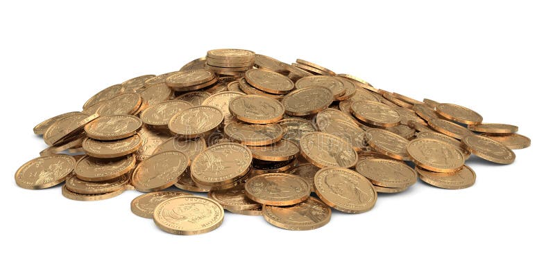 Golden Dollars Coins on White Stock Illustration - Illustration of ...