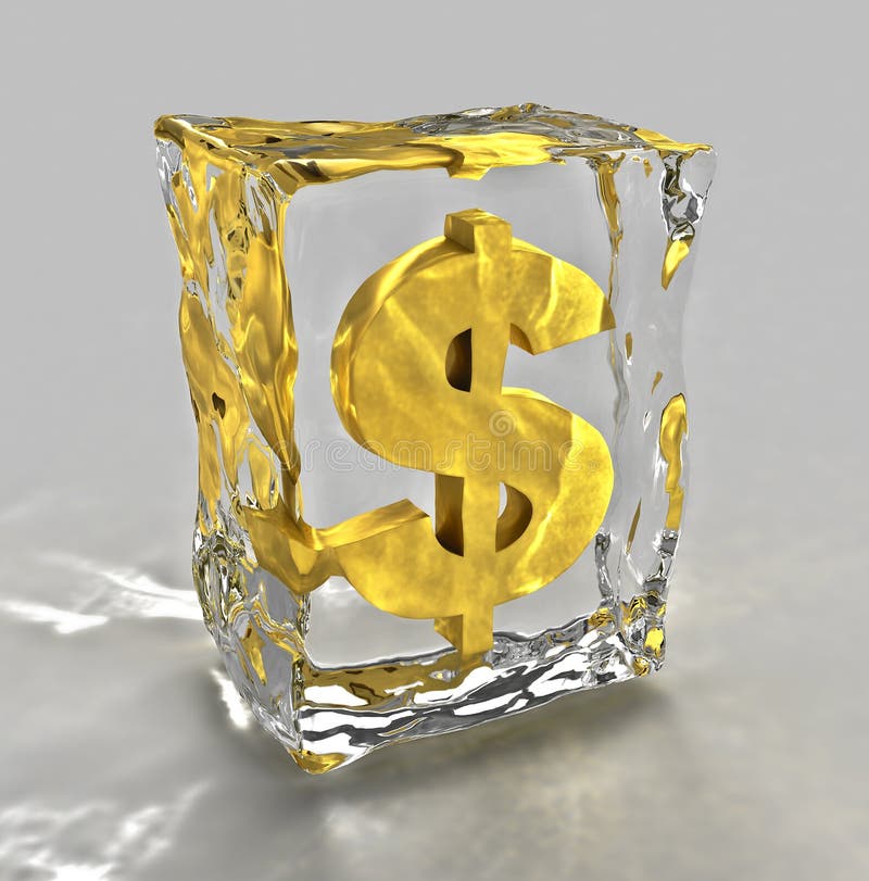 Golden dollars sign in ice stock illustration. Illustration of golden ...