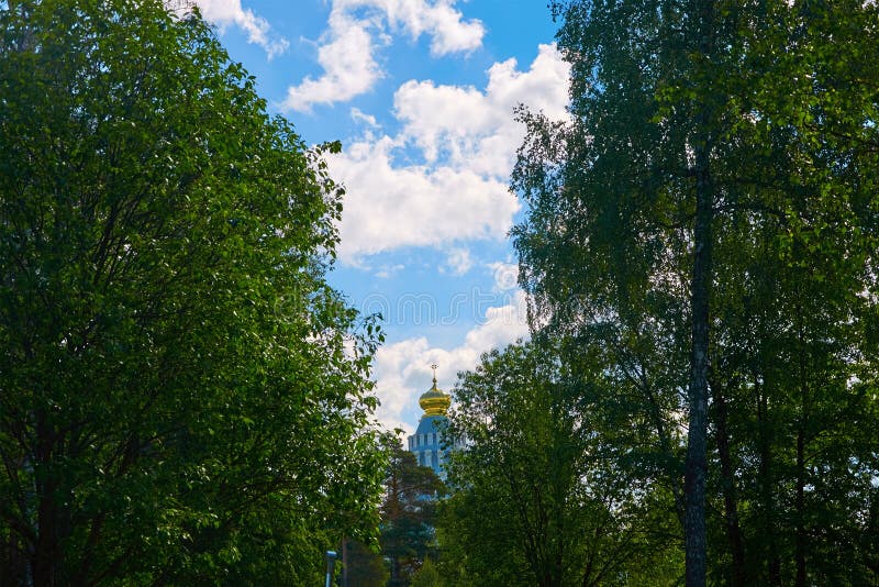Golden Dome of the Orthodox Church among Trees Stock Image - Image of ...