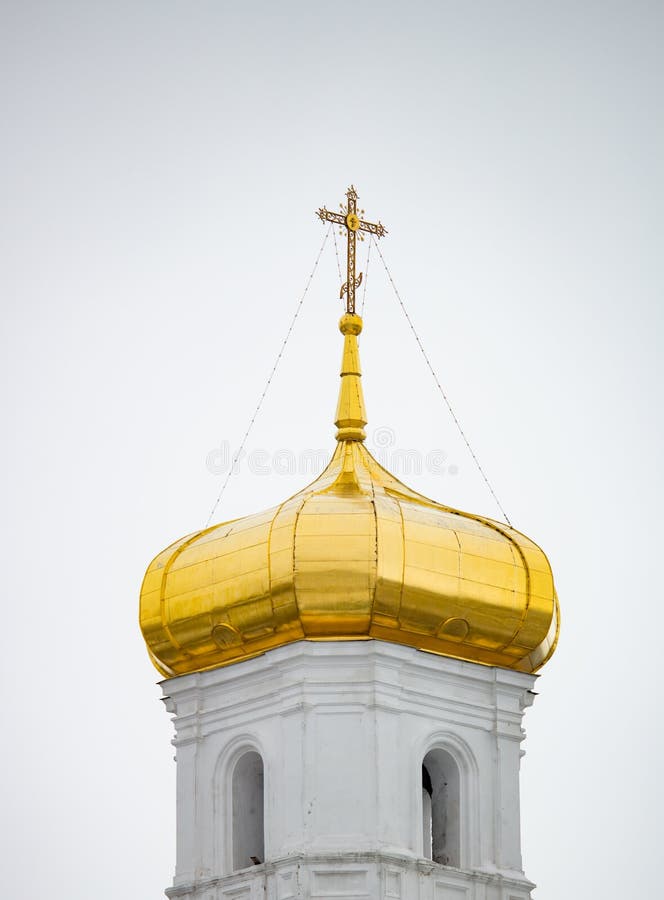 Golden Dome White Church on the Sky Background Stock Image - Image of ...