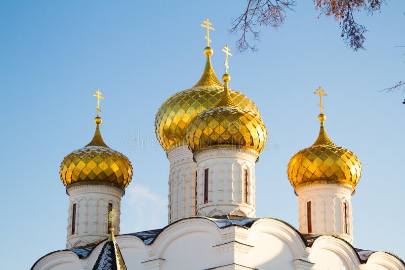 Golden Domes Church on a Background of Blue Sky Stock Image - Image of ...