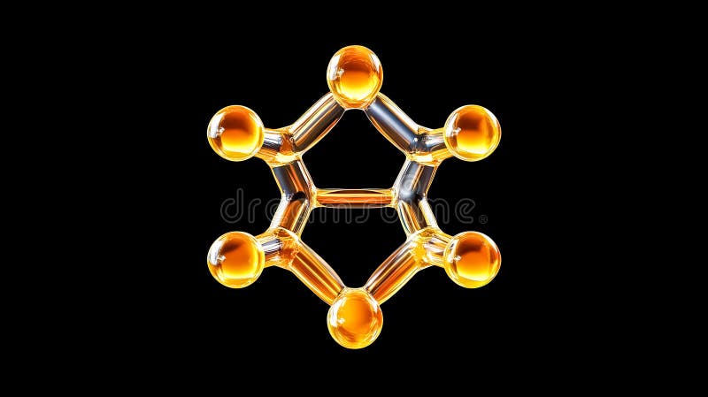 Golden Dopamine Molecule Floating on Black Background Stock ...