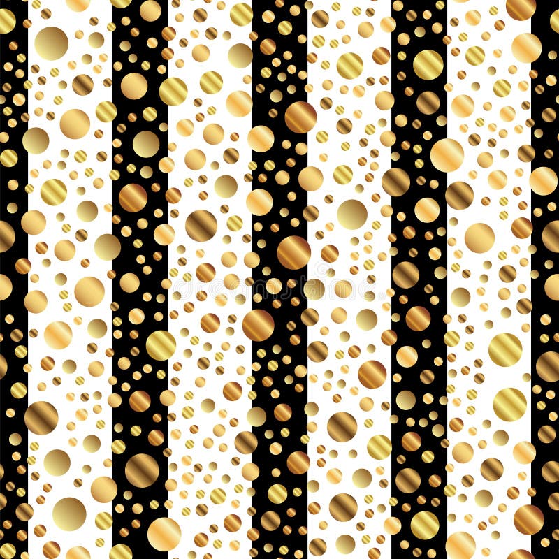 Golden Dots Pattern on Black and White Striped. Stock Vector ...