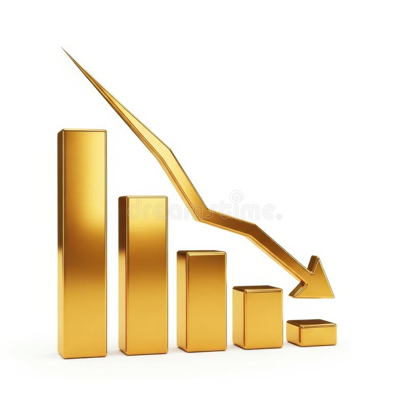 Golden Downward Trending Graph Isolated on White Background Stock Illustration - Illustration of ...