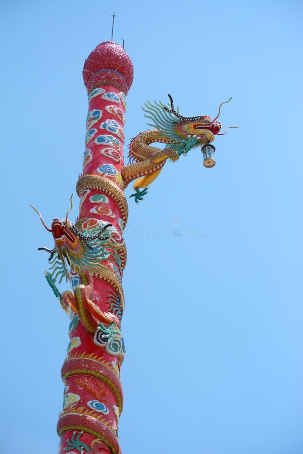 DRAGON CLIMBING POLE stock photo. Image of pink, chinese - 20475338