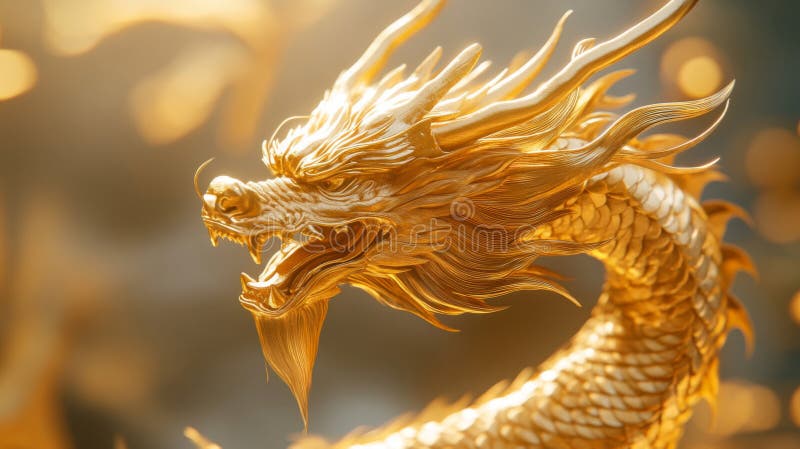 Golden Dragon Close Up Digital Art Stock Illustration - Illustration of ...