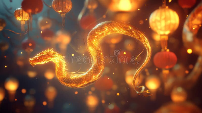 Golden Dragon with Defocused Chinese Lanterns Stock Illustration ...