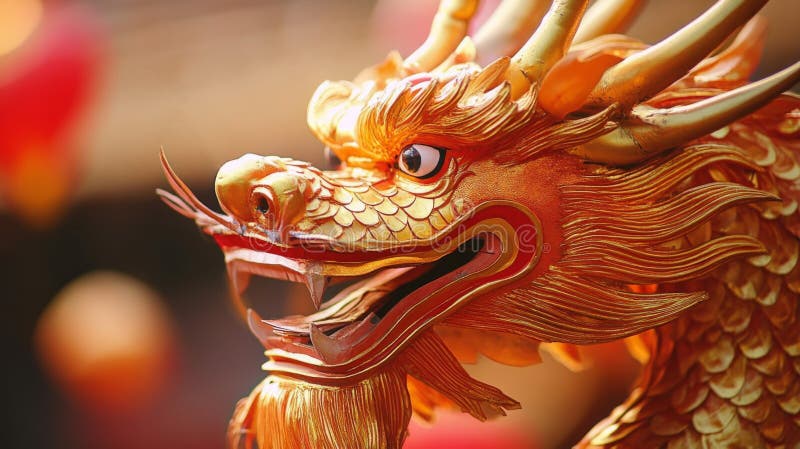 Golden Dragon Head with Open Mouth and Sharp Teeth Stock Illustration ...