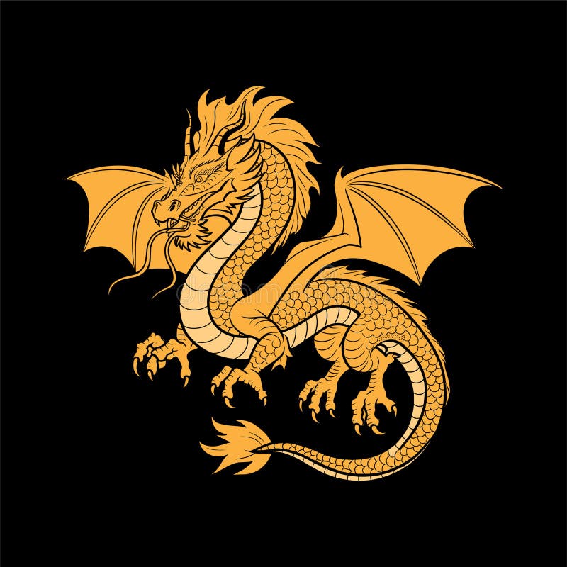 Golden Dragon Illustration - Mythical Creature in Intricate Design ...