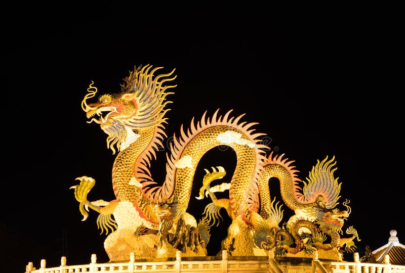 Golden dragon with lights. stock image. Image of celebration - 98828781