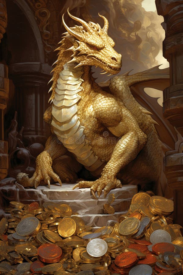 Golden Dragon on a Pile of Gold Stock Illustration - Illustration of ...