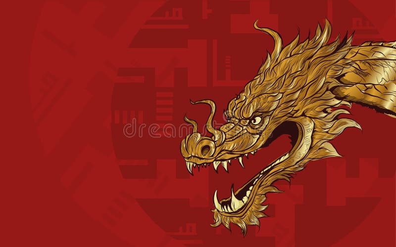 Golden dragon on red stock illustration. Illustration of architecture ...