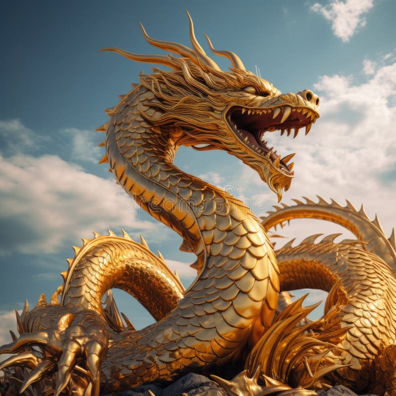 Golden Dragon Statue or the Serpent King Stock Illustration ...