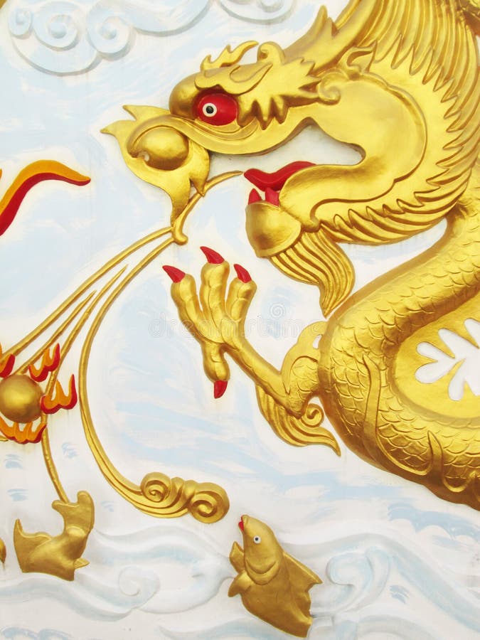 Golden Dragon on wall stock image. Image of object, golden - 74327603