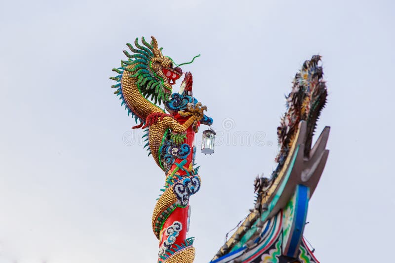 Golden Dragon Wrapped Around Red Pole Stock Photo - Image of east ...
