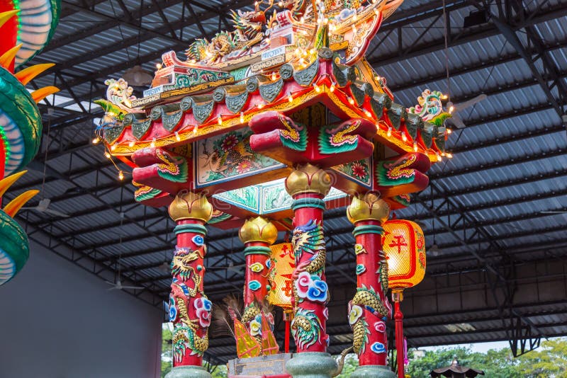 Golden Dragon Wrapped Around Red Pole Stock Image - Image of ...