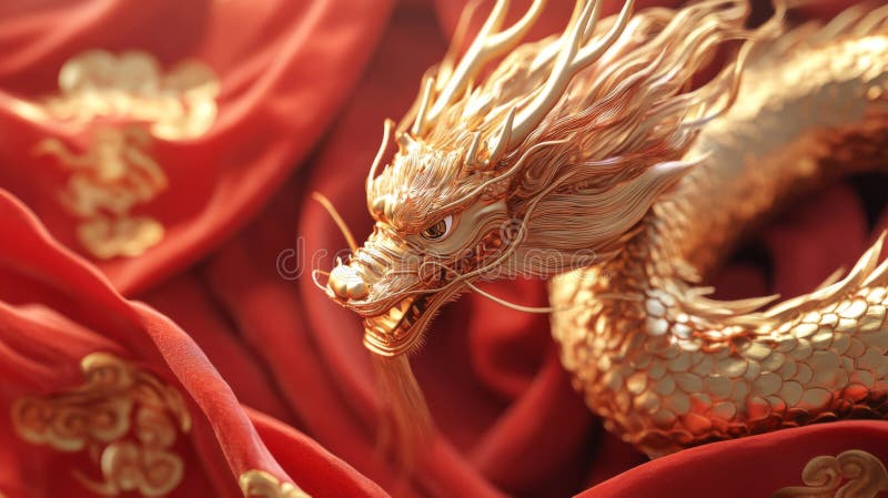 A Golden Dragon Wrapped in Red Silk Stock Illustration - Illustration ...