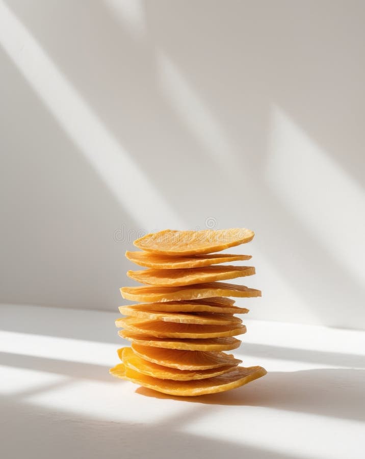 Golden Dried Mango Slices Stacked on a White Backdrop Stock Image ...