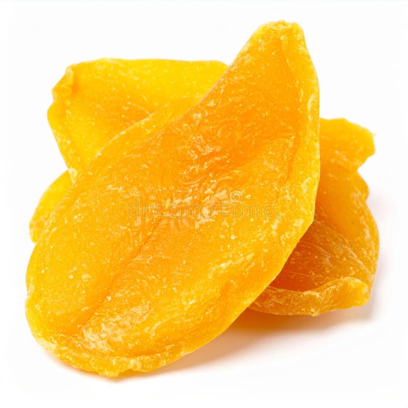 Golden Dried Mango Slices on White Background Stock Illustration ...