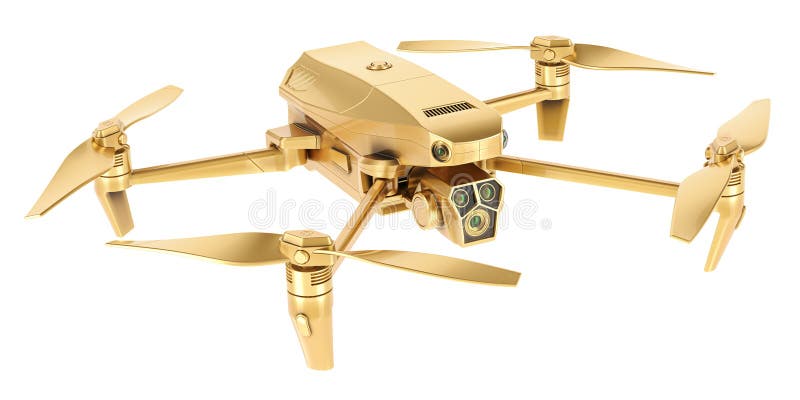 Golden Drone, 3D rendering stock illustration. Illustration of ...