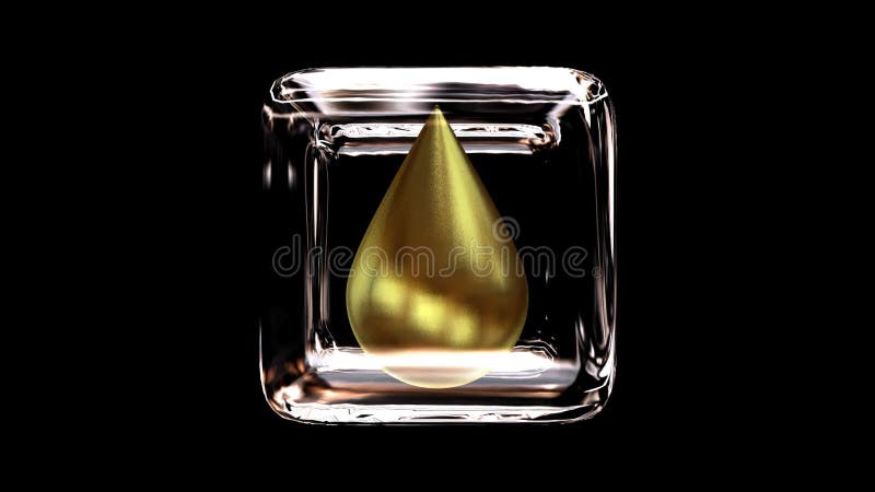 Golden Drop and Glass Cube in Full Rotation, Alpha Channel, Looped, 3D ...