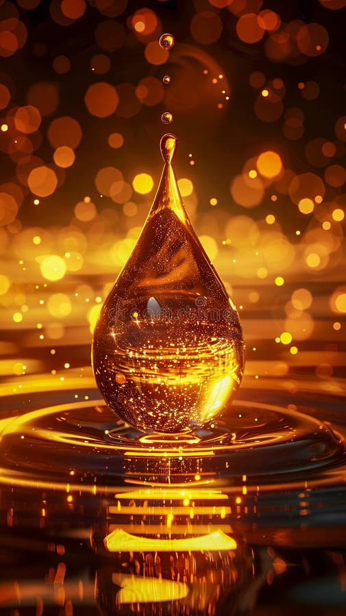 A Drop of Oil in the Water with Golden Bokeh Stock Photo - Image of ...