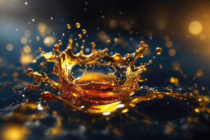 Golden Drops of Oil Splash on Surface Background. Stock Illustration ...