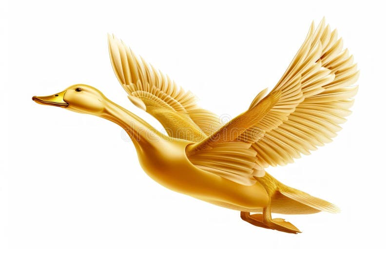 Golden Duck in Flight on a White Background. Generative Ai Stock ...