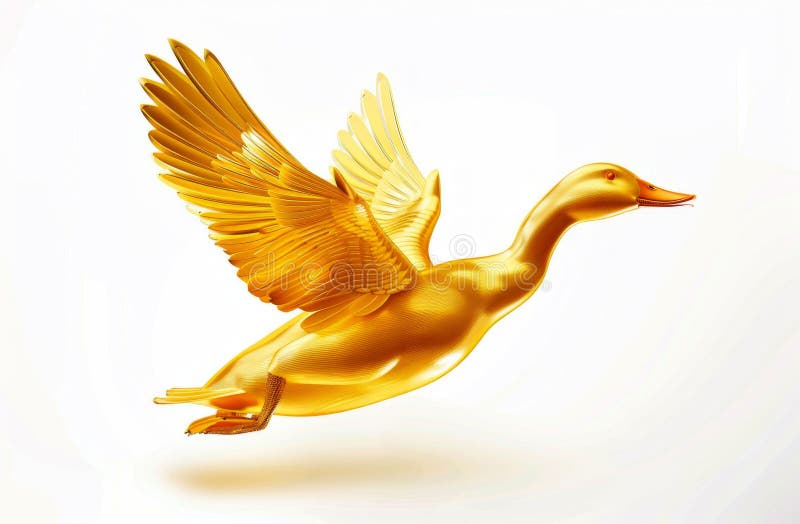 Golden Duck in Flight on a White Background. Generative Ai Stock ...