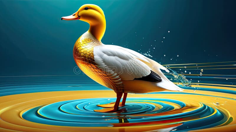 Golden Duck in Water Ripples. Stock Illustration - Illustration of ...