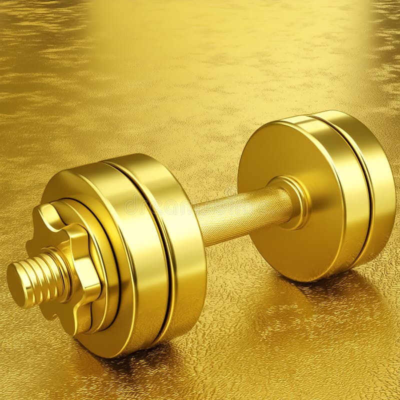 Golden dumbbell stock illustration. Illustration of metal - 323992705