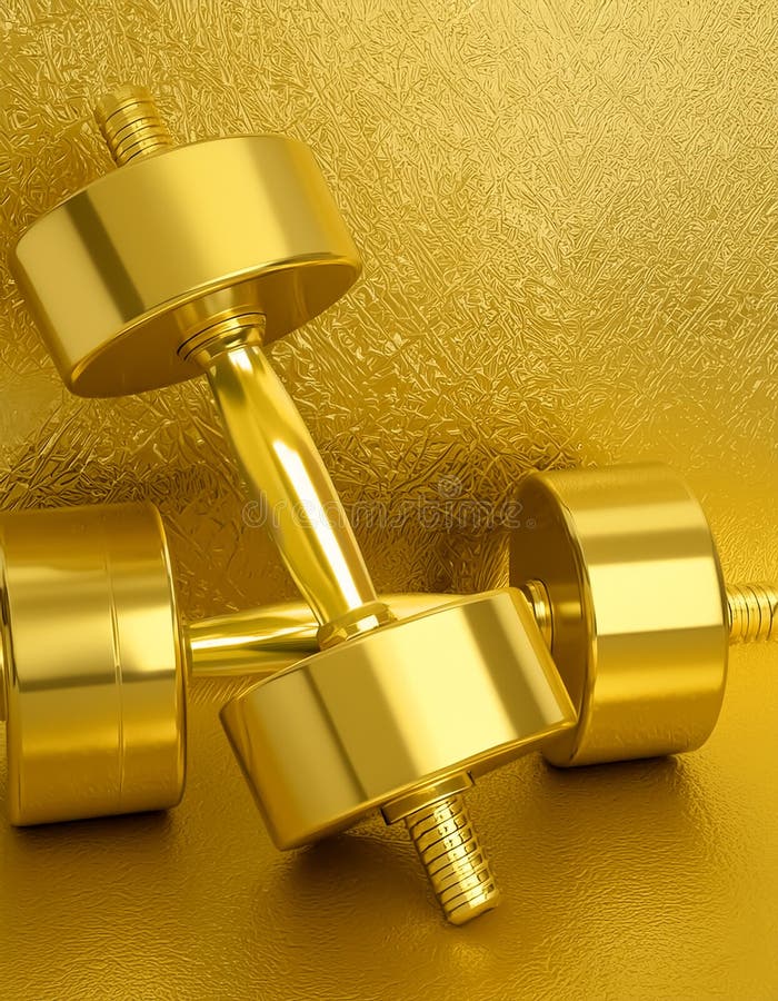 Golden dumbbells stock illustration. Illustration of dumbbell - 323271907
