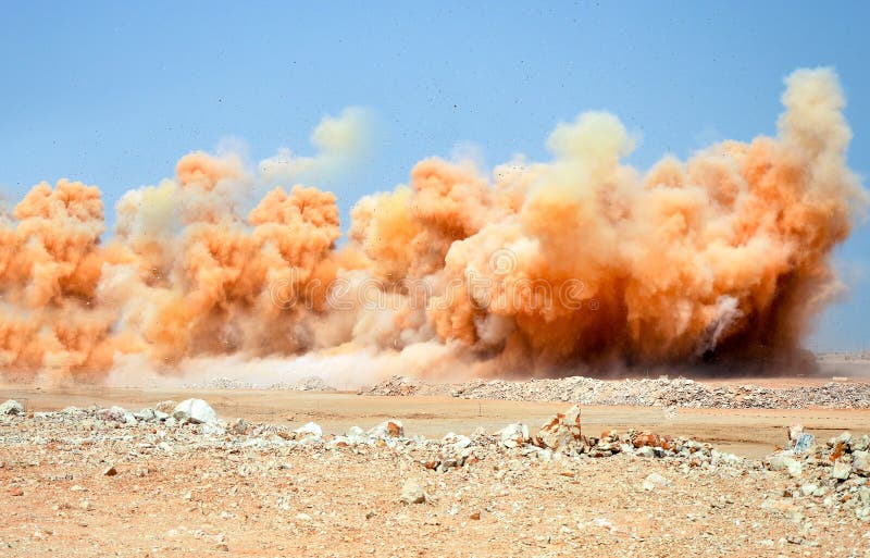 Golden Dust Clouds and Debris during Blast Stock Photo - Image of ...