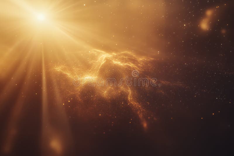 Golden Dust Particles Shimmering with Light Rays Abstract Background ...