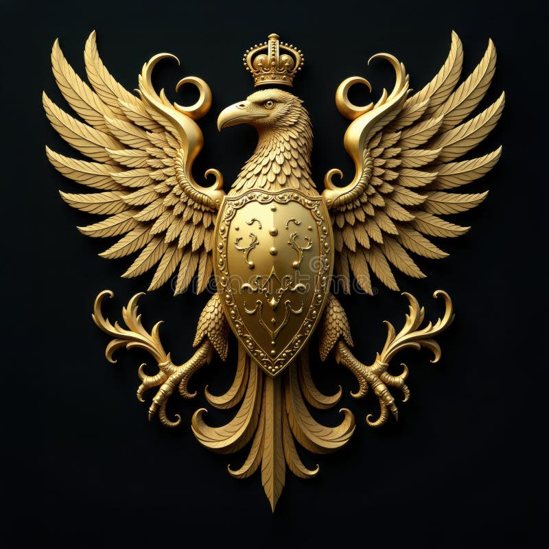 Golden Eagle Crest with Crown and Shield Stock Illustration ...