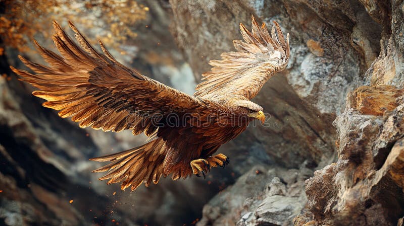 Golden Eagle Diving at High Speed Over a Rocky Canyon, Sharp Talons Stock Photo - Image of south ...