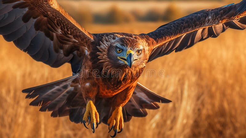 Golden Eagle Flying Over a Field Wings Wide Open Generative AI Stock ...