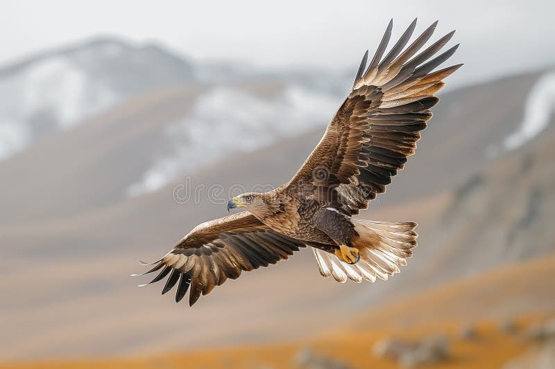Golden Eagle Gliding Over Rugged Mountains Stock Photos - Free ...